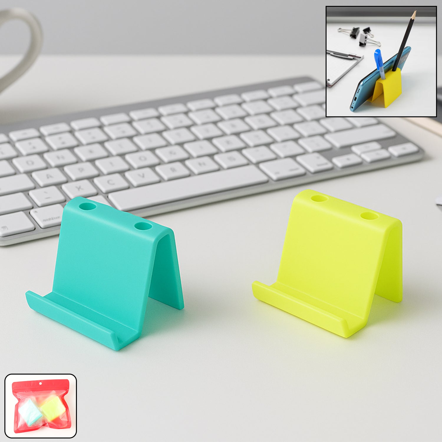Multifunctional Plastic Mobile Phone Stand & Pen Holder (2 Pc & mix co ...