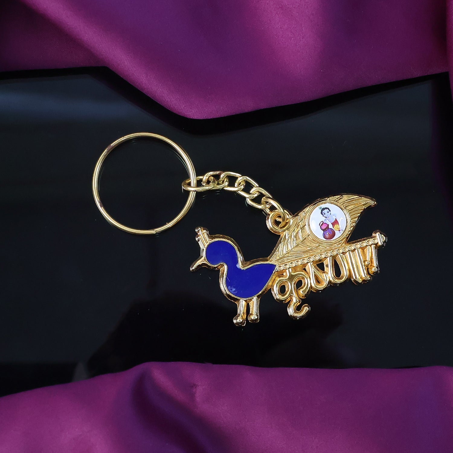 Premium Krishna-Themed Decorative Metal Keychain – Sky Shopy