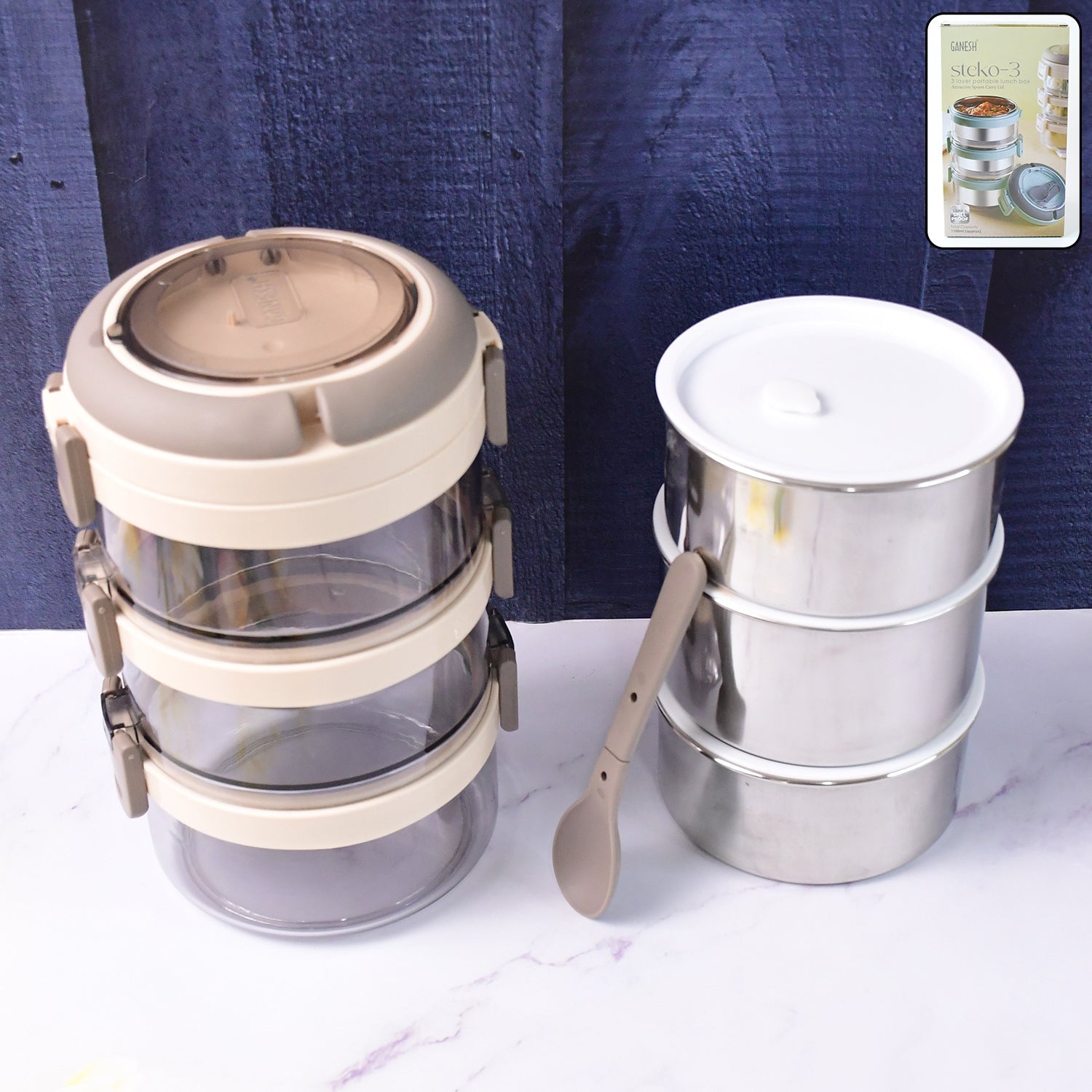 Ganesh Steko-3 Triple Layer Stainless Steel Insulated Lunch Box Set ...