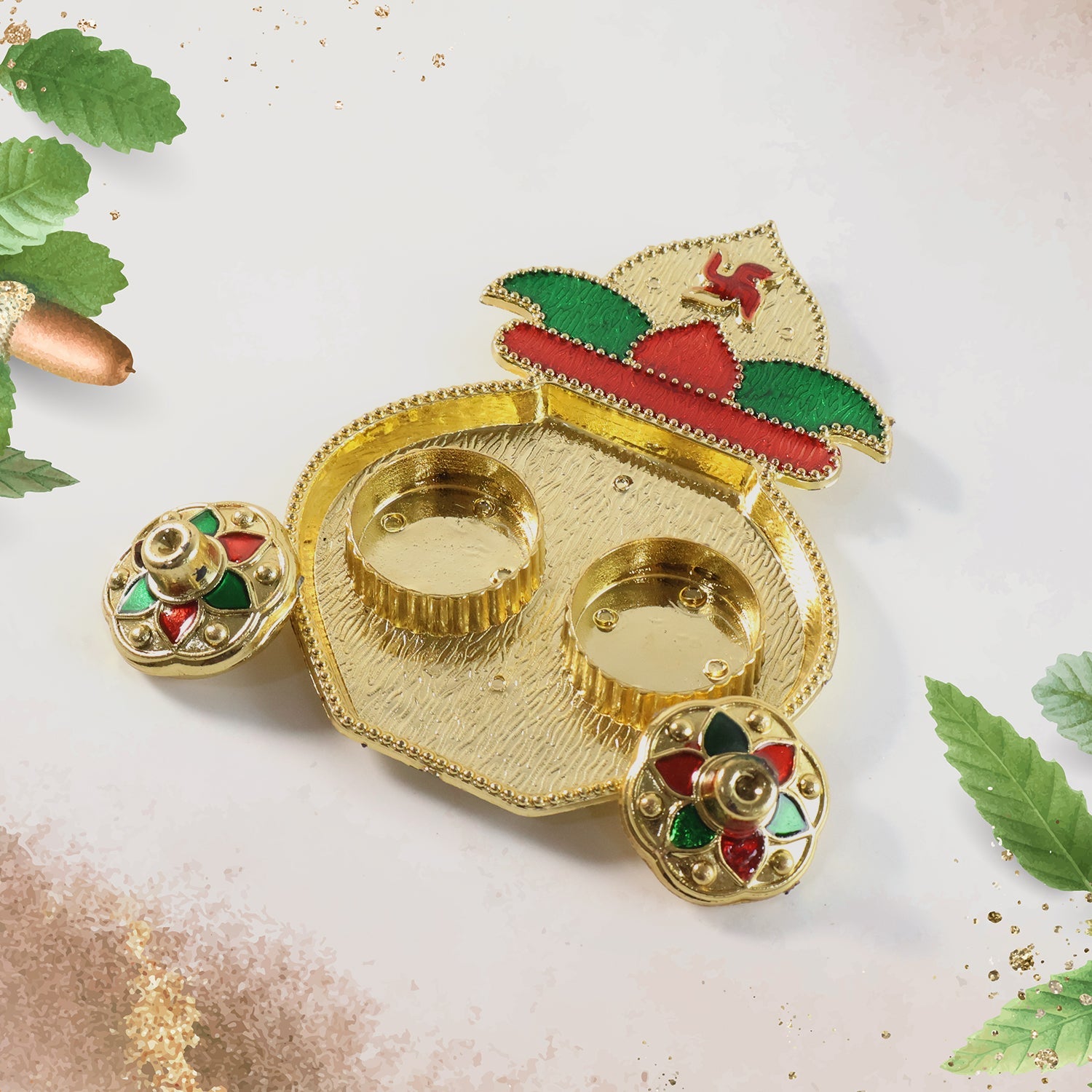 Decorative Plastic Kalash-Shape Double Kumkum Box (Mix Design, 1 Pc ...