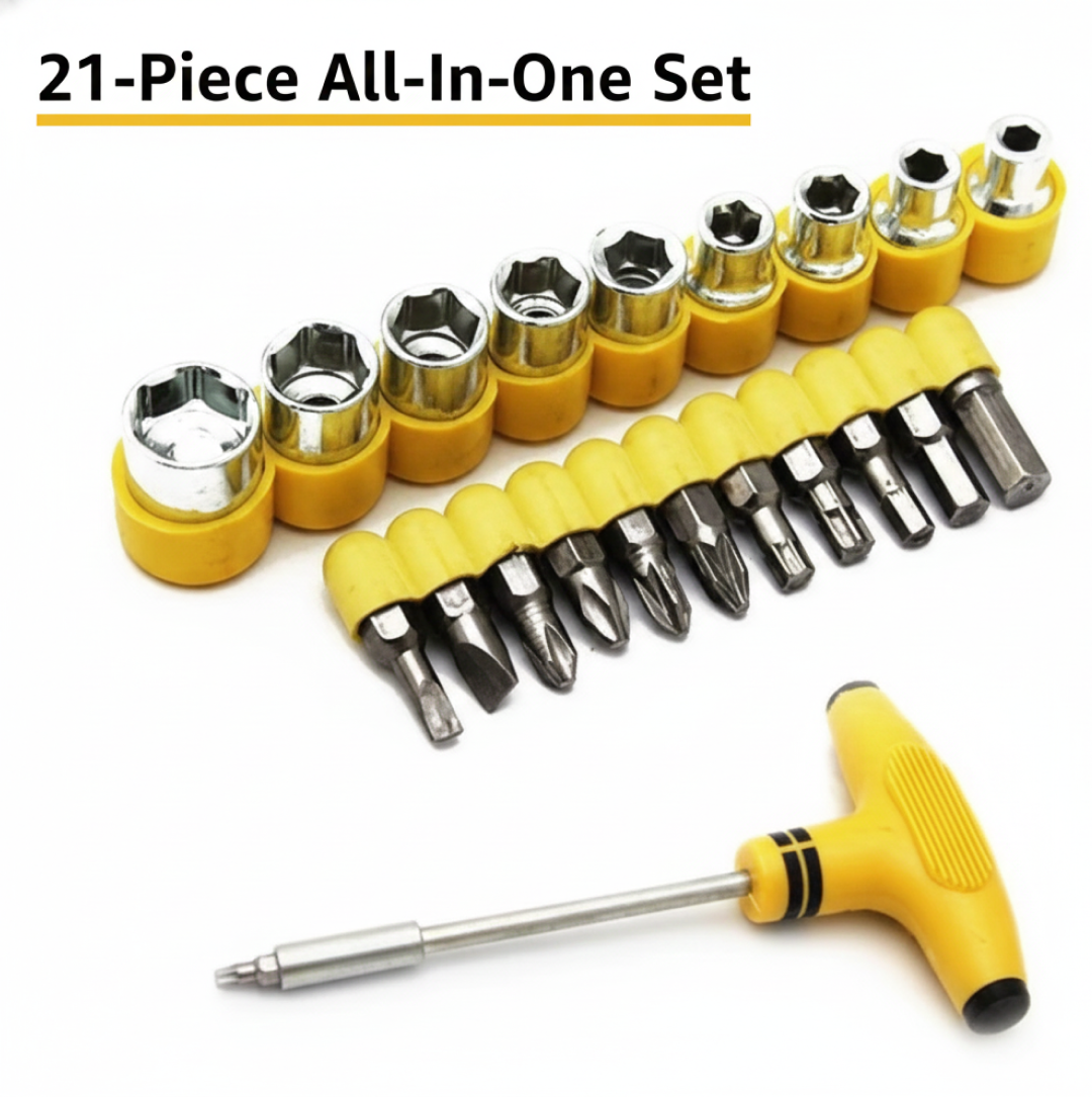 21 pcs T shape screwdriver set Batch Head Ratchet Pawl Socket Spanner ...