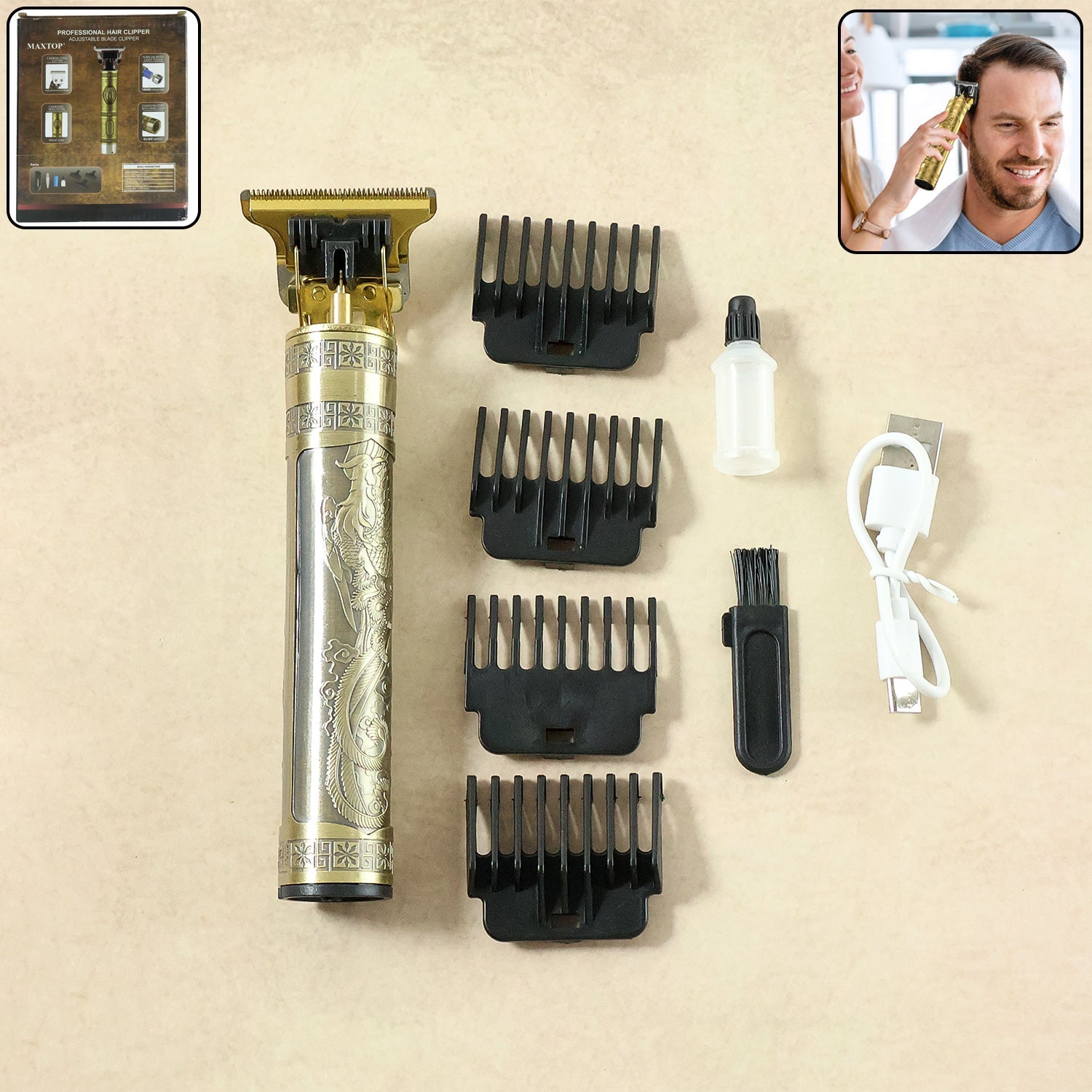 Electric Hair Trimmer with Precision Blade and Multiple Comb Attachmen ...