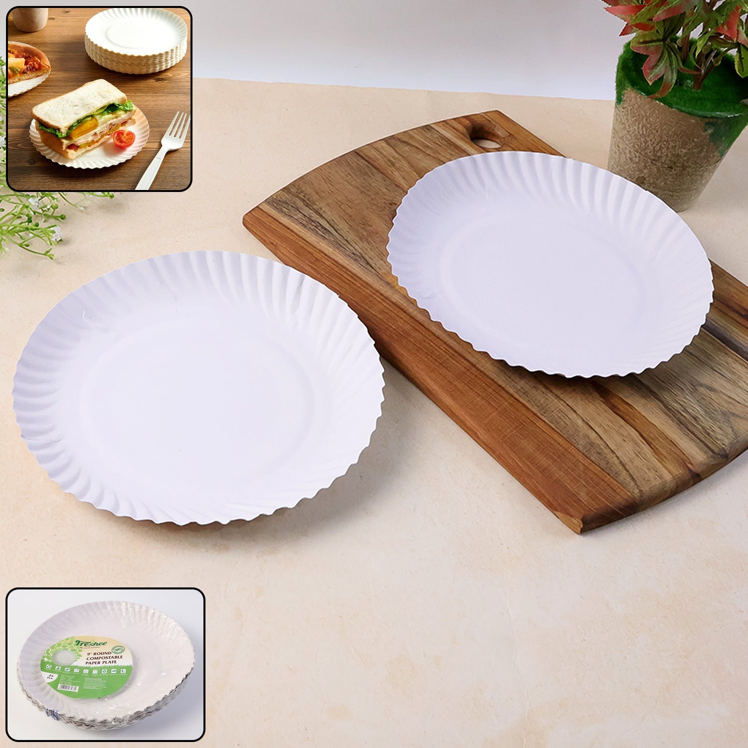 Freshee 9 Inch Round Compostable Paper Plate – 25 Pcs Pack – Sky Shopy