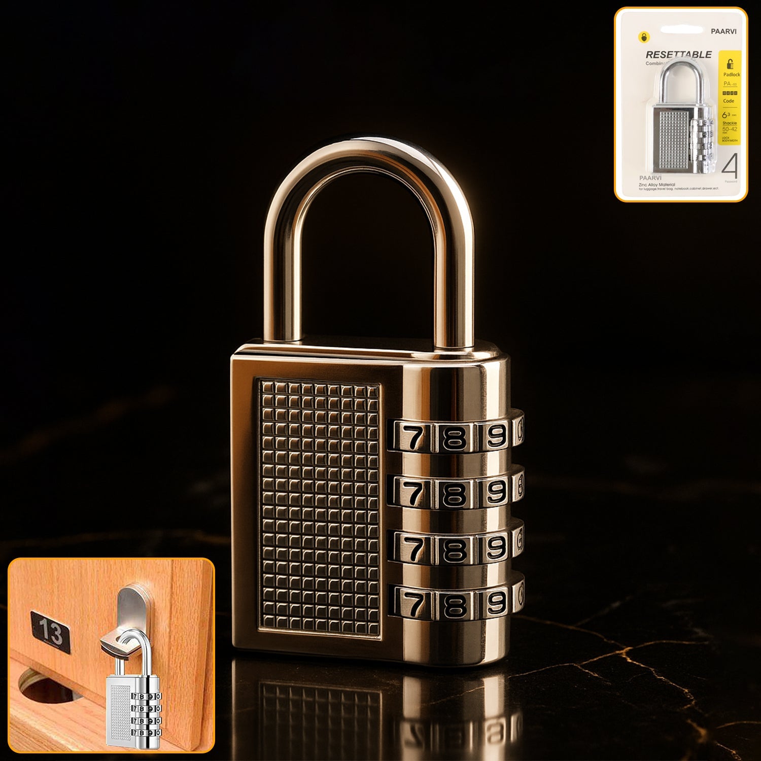 Heavy-Duty 4-Digit Resettable Combination Padlock (1 Pc) – Sky Shopy